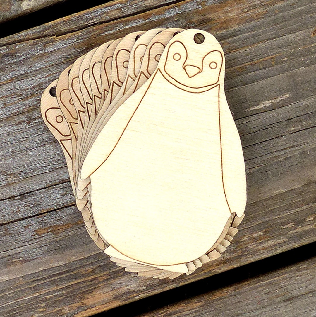 10x Wooden Simple Cartoon Penguin Craft Shapes 3mm Polar Bird Winter ...