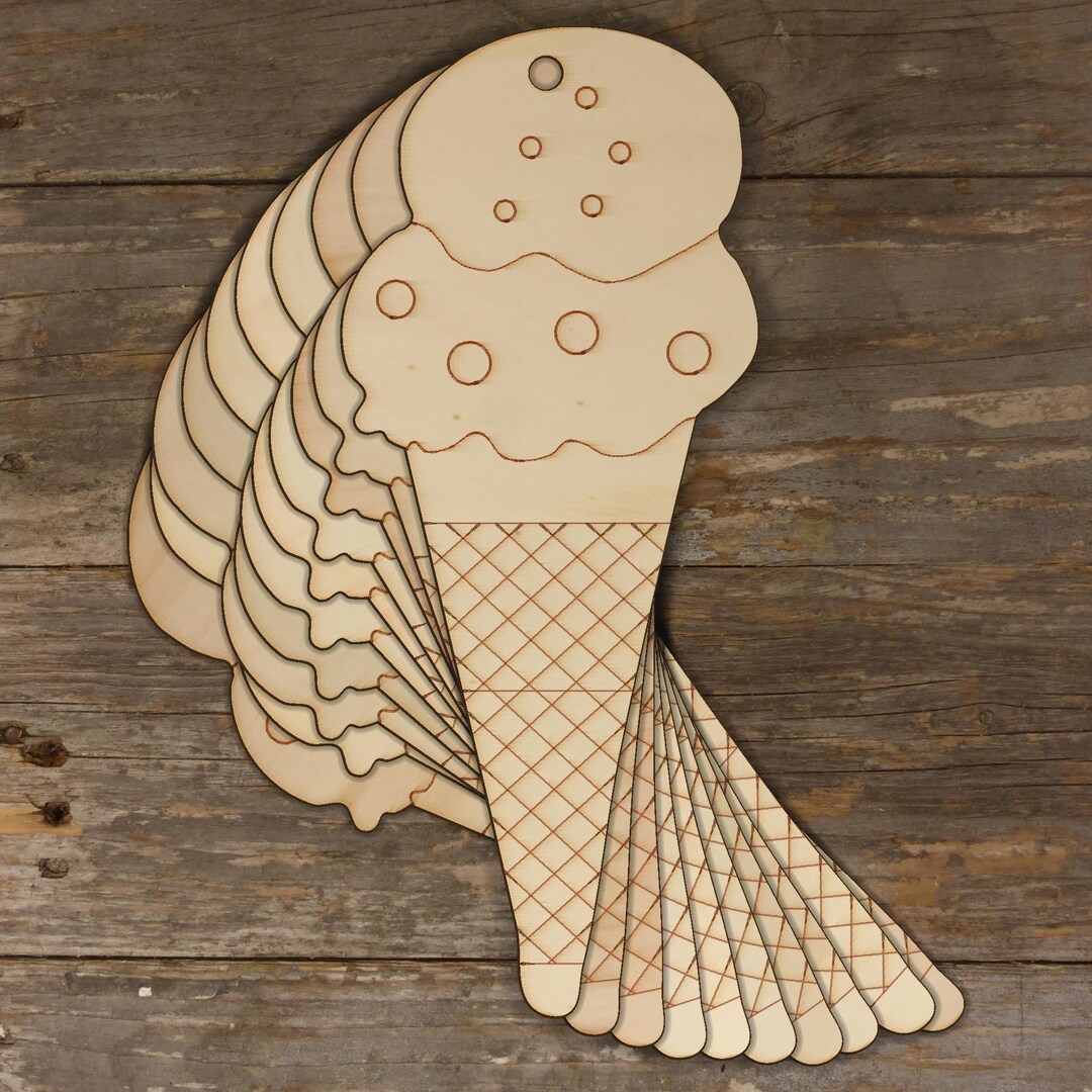 10x Wooden Waffer Cone Ice Cream Craft Shapes 3mm Plywood Cooking ...