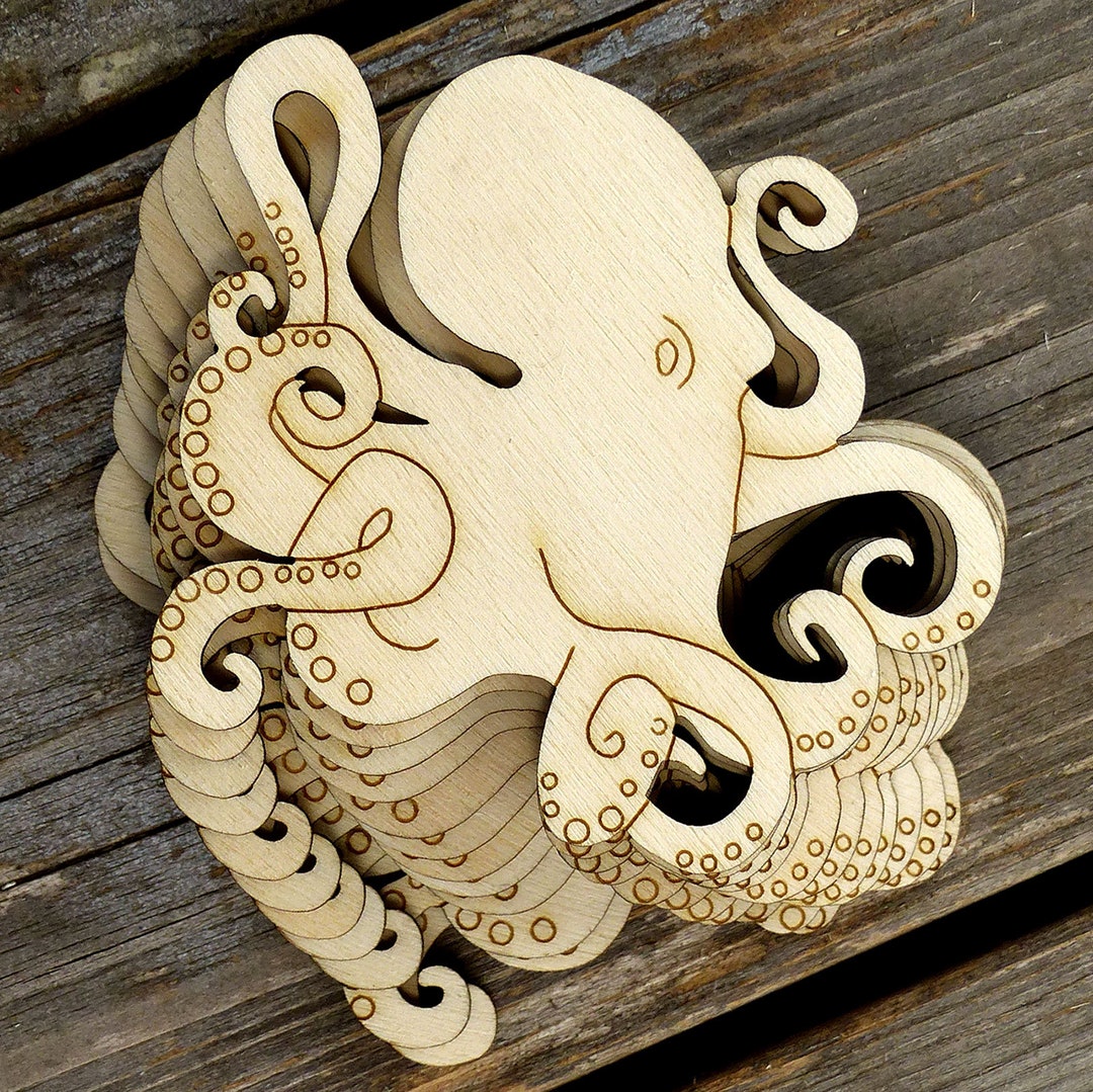 10x Wooden Octopus Hunting Craft Shapes 3mm Plywood Nautical Sealife ...