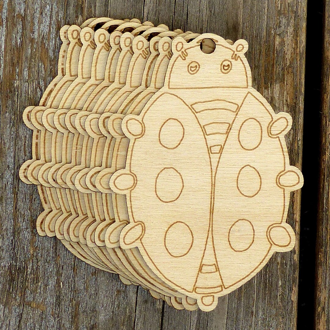 10x Wooden Insect Comic Ladybug Craft Shapes 3mm Plywood Bugs and ...