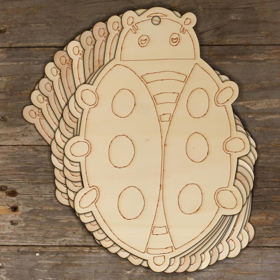 10x Wooden Insect Comic Ladybug Craft Shapes 3mm Plywood Bugs and ...