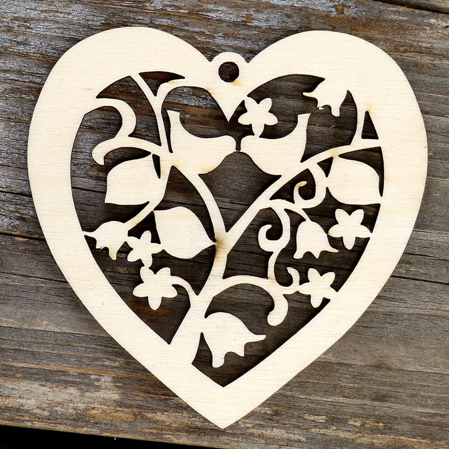 10x Wooden Heart Filigree Two Birds in a Tree Craft Shapes 3mm Plywood ...