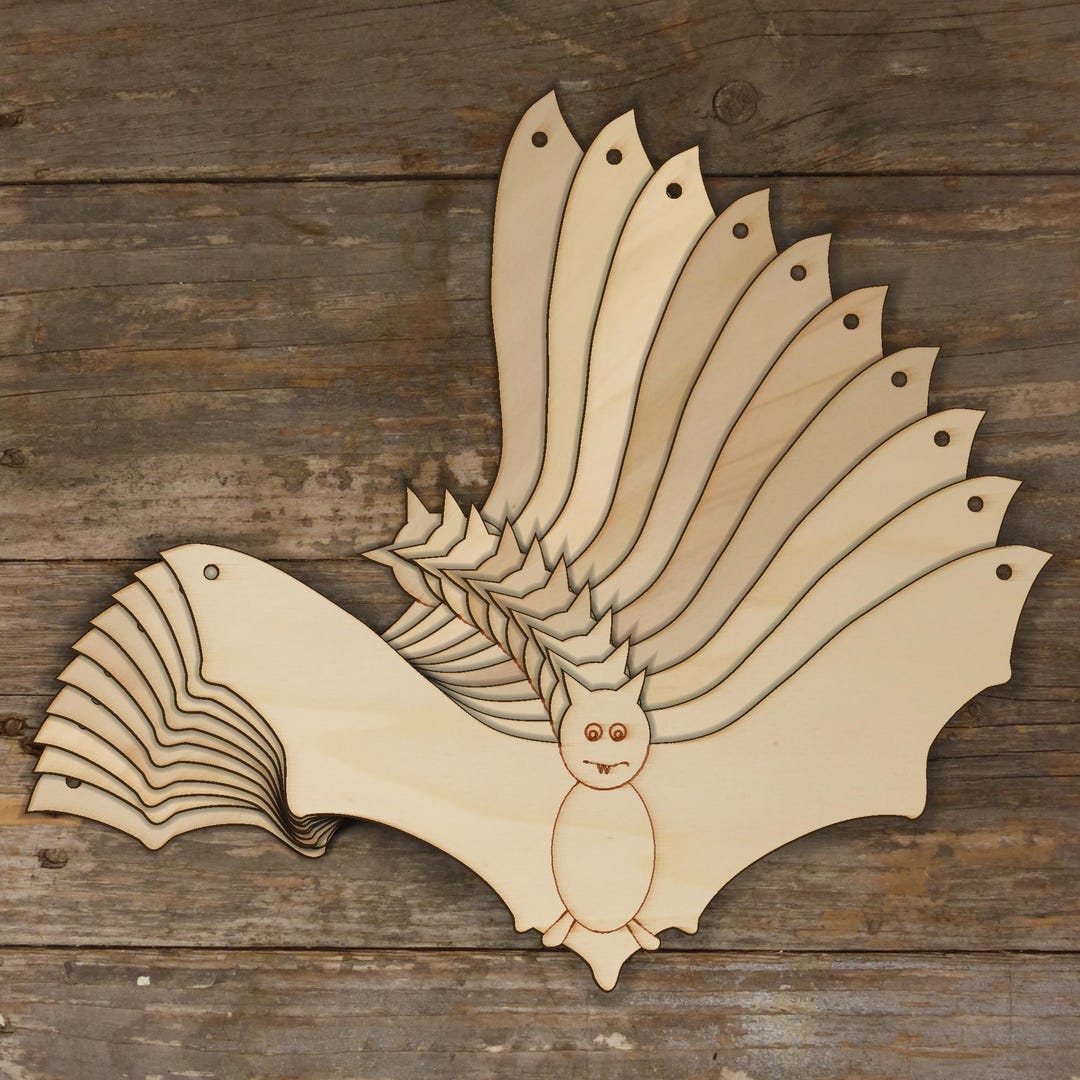 10x Wooden Vampire Bat Comic Craft Shapes 3mm Plywood Halloween ...