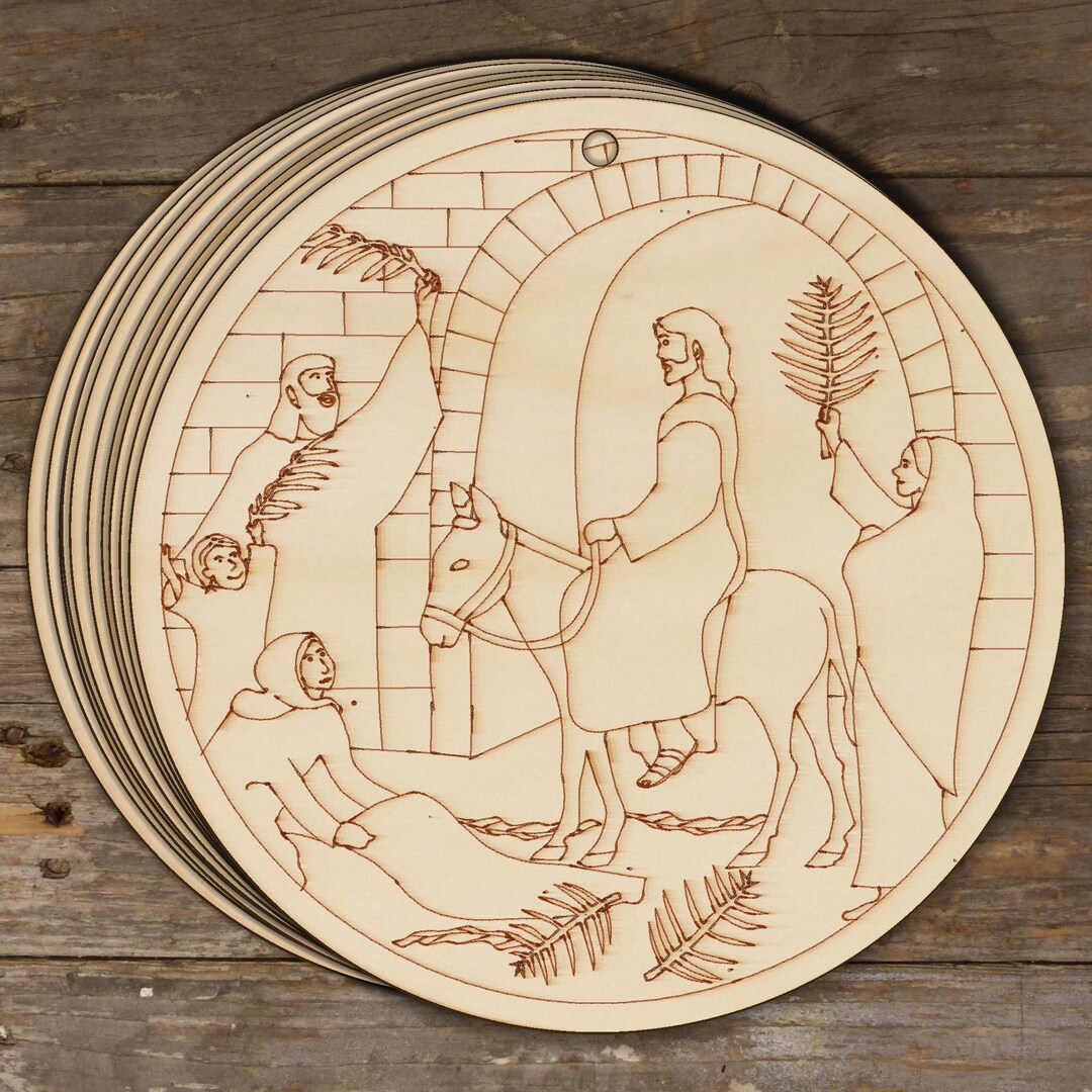 10x Wooden Jesus Enters Jerusalem Image Disk Craft Shape 3mmply ...