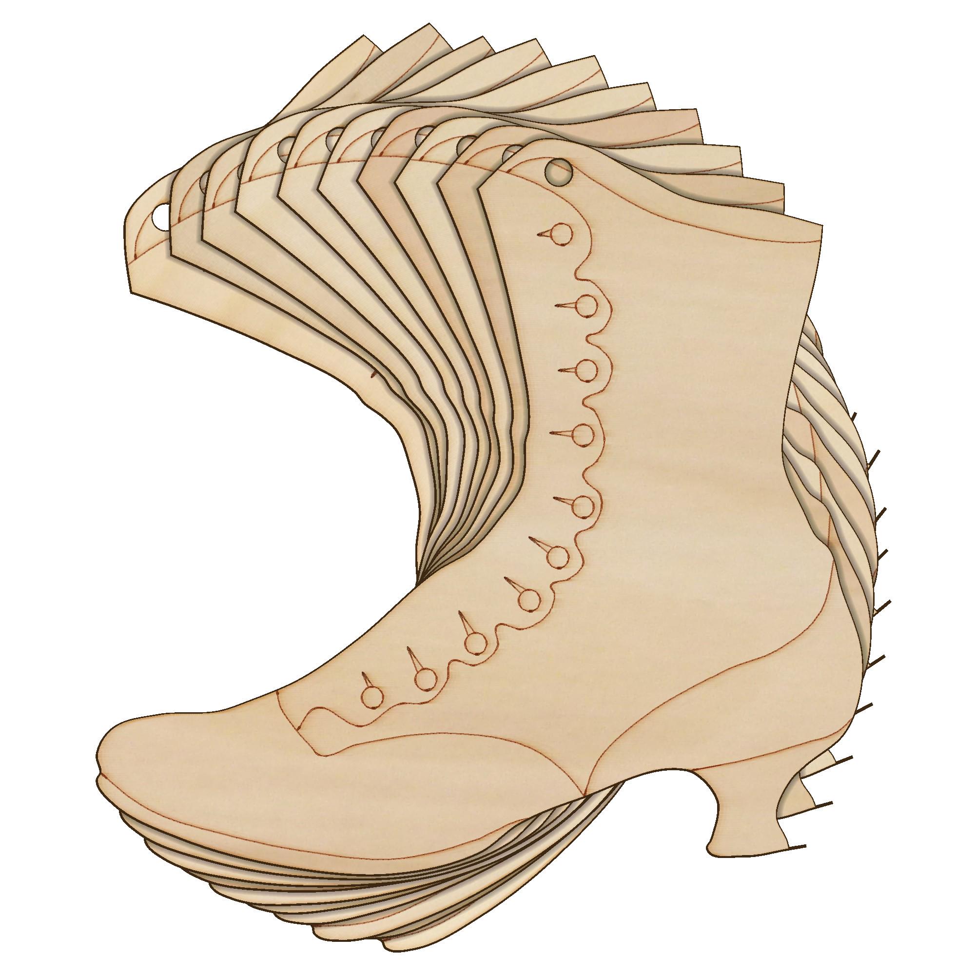 10x Wooden Boots Victorian High Button Female Craft Shape 3mm Ply Shoes ...