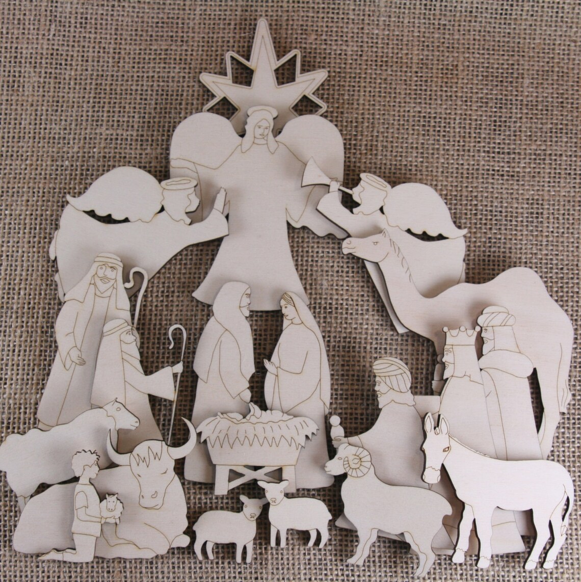 Wooden Christmas Nativity Craft Shape Set 20 Items Manger Kings ...