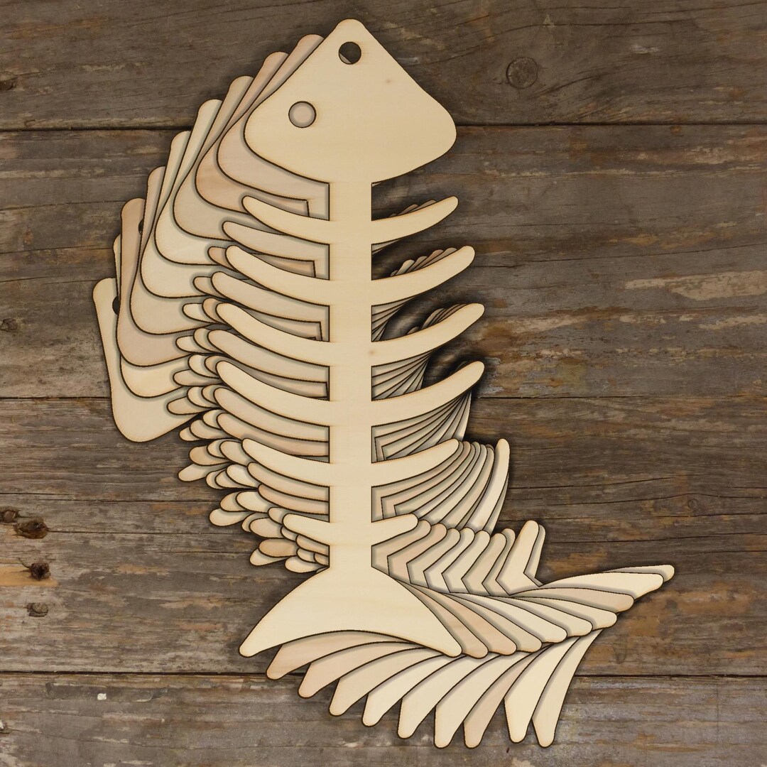 10x Wooden Fish Bones Comic Craft Shape 3mm Ply Sea Fishing Cat Food ...