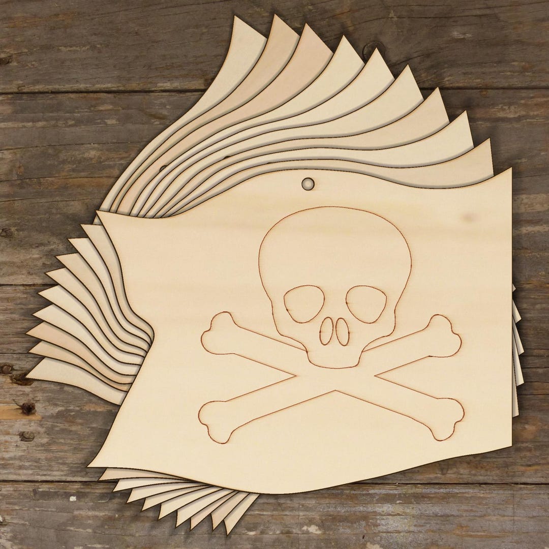 10x Wooden Pirate Flag Craft Shapes 3mm Plywood Skull Crossbones ...