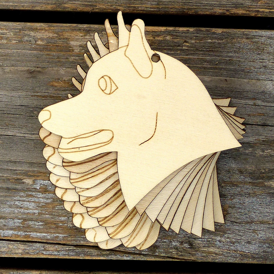 10x Wooden Dog Siberian Husky Head Craft Shapes 3mm Plywood Pet Animal ...