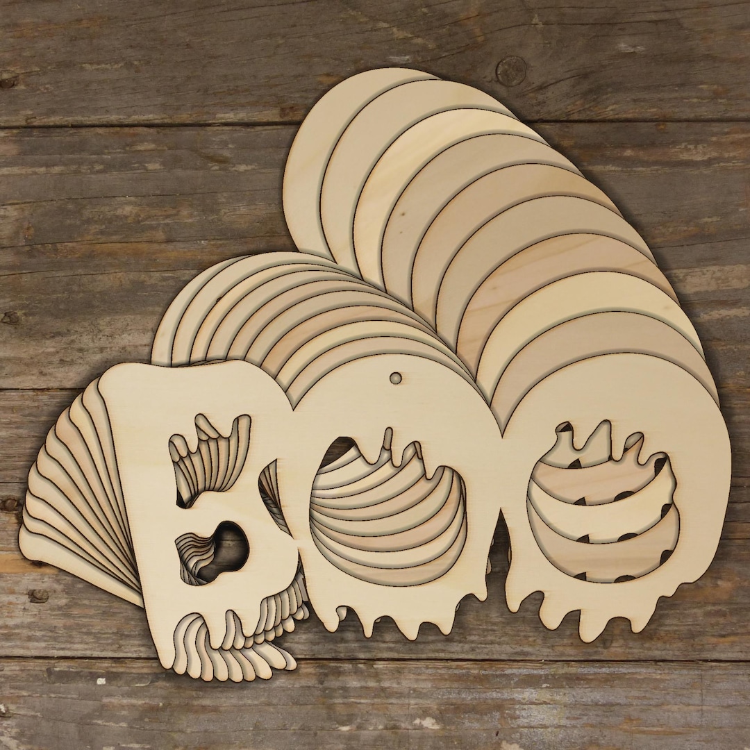 10x Wooden BOO Chain Word Craft Shapes 3mm Plywood Halloween Decoration ...