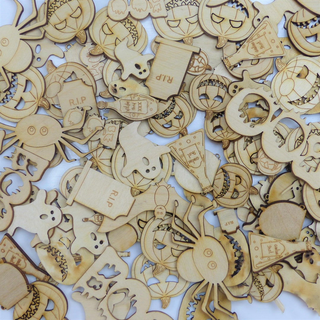 75+ Mix Wooden Halloween Mixed Craft Shape 3mm Ply Small 2-4cm High ...