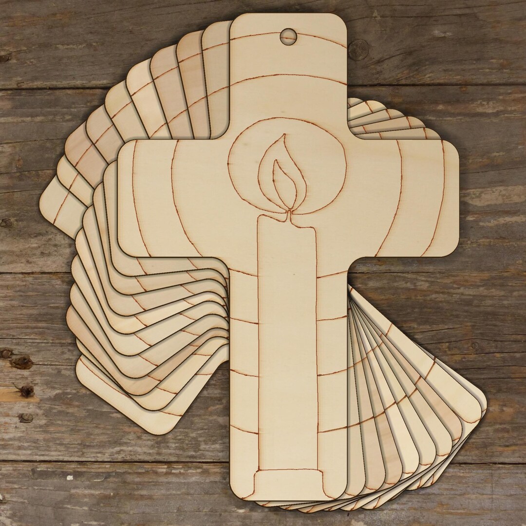 10x Wooden Christian Cross With a Candle Design Craft Shape 3mm Plywood ...