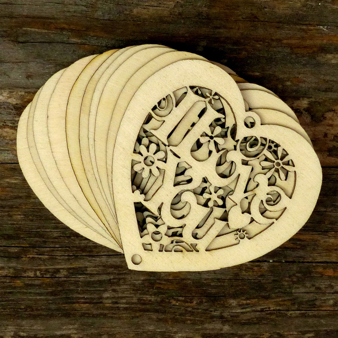 10x Wooden I Love You Heart Craft Shape 3mm Ply Valentine Wedding ...
