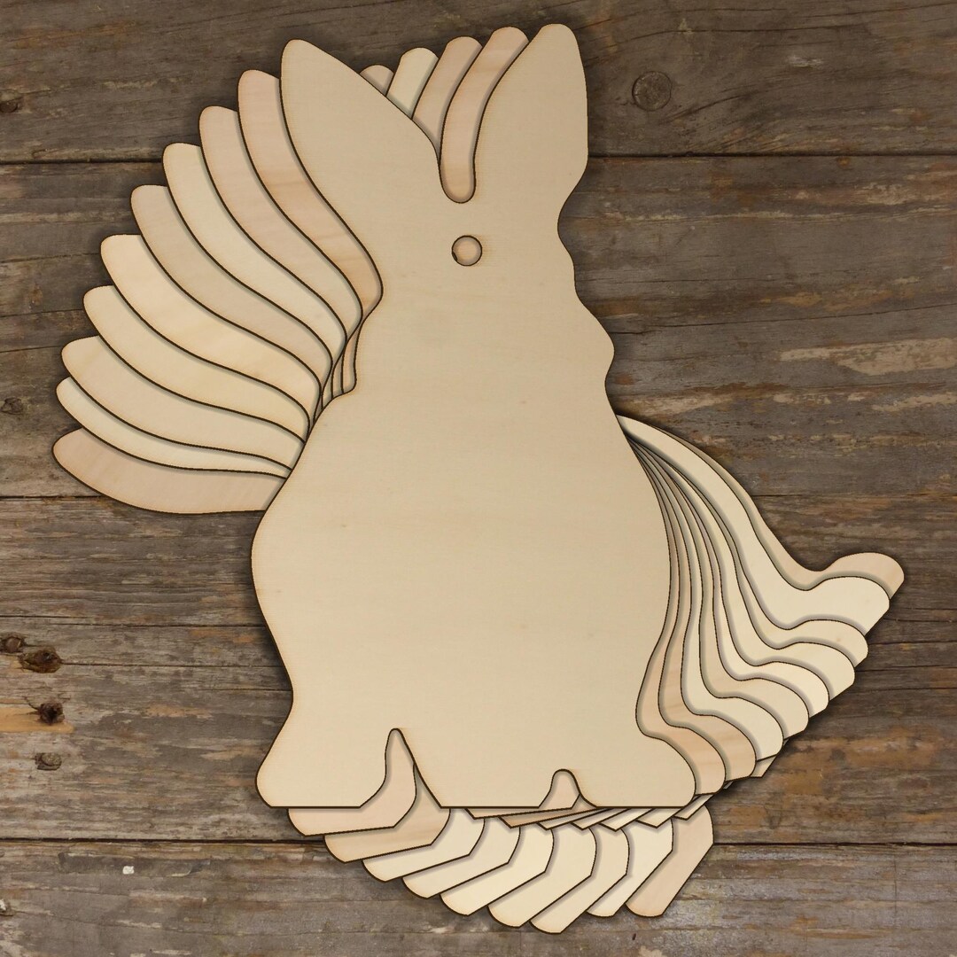 10x Wooden Rabbit Sitting Front Faceing Plain Craft Shape 3mm Ply ...