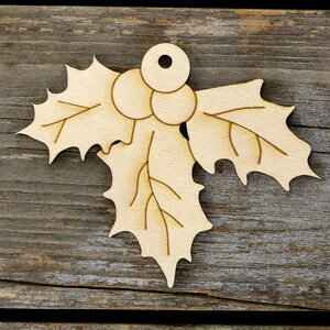 10x Wooden Holly Leaves & Berries Craft Shapes 3mm Plywood Christmas ...