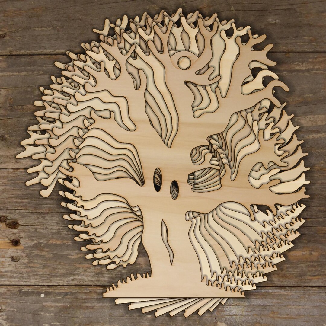 10x Wooden Scary Tree Spooky Face Craft Shapes 3mm Plywood Halloween ...