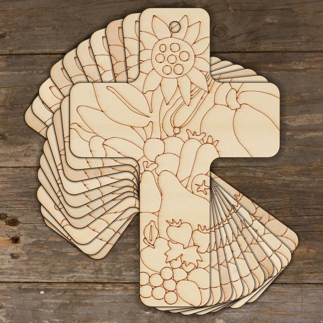 10x Wooden Christian Cross With a Harvest Design Craft Shape 3mm ...
