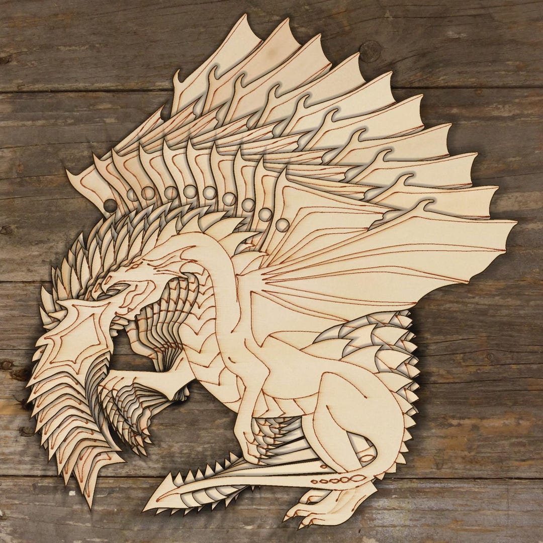 10x Wooden Dragon Rearing Breathing Fire Craft Shape Fantasy Mythology ...