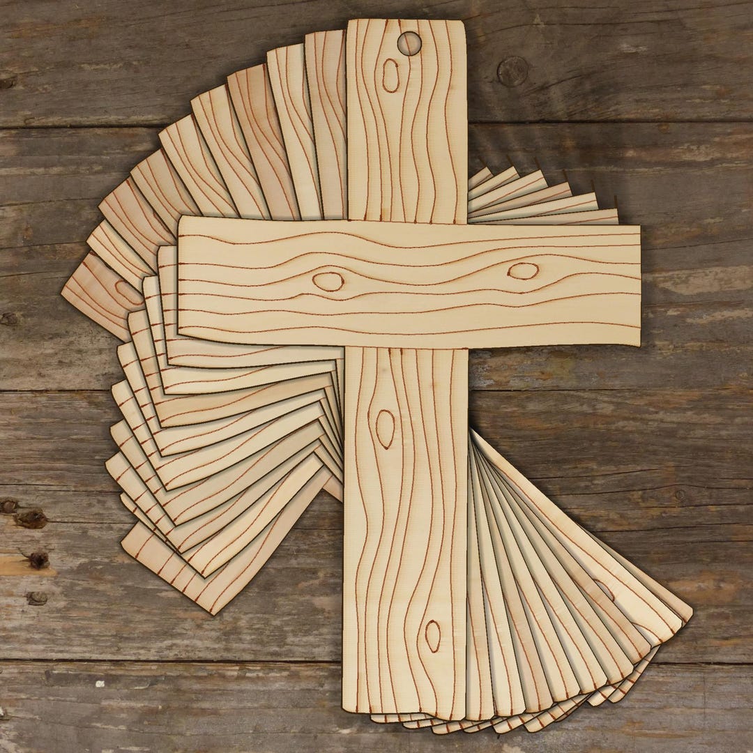 10x Wooden Christian Cross With a Wood Effect Patten Craft Shapes 3mm ...