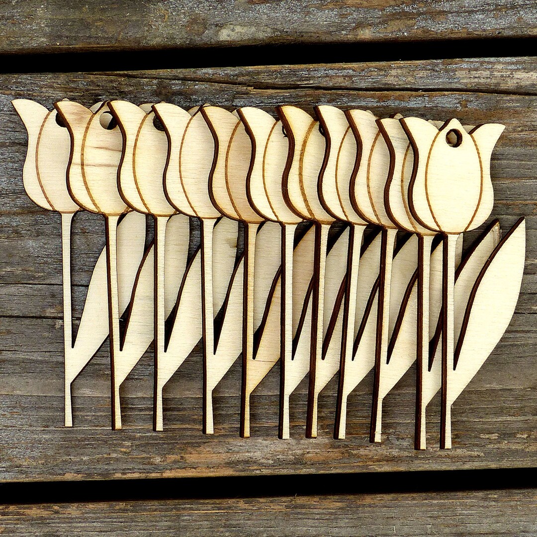 10x Wooden Tulip Flower With Stem Craft Shape 3mm Ply Plant - Etsy