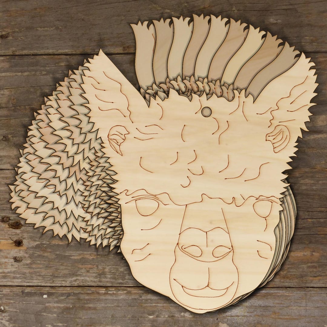 10x Wooden Alpaca Head Front View Craft Shapes 3mm Plywood Animal Arid ...