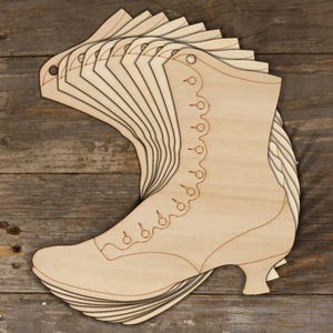10x Wooden Boots Victorian High Button Female Craft Shape 3mm Ply Shoes ...
