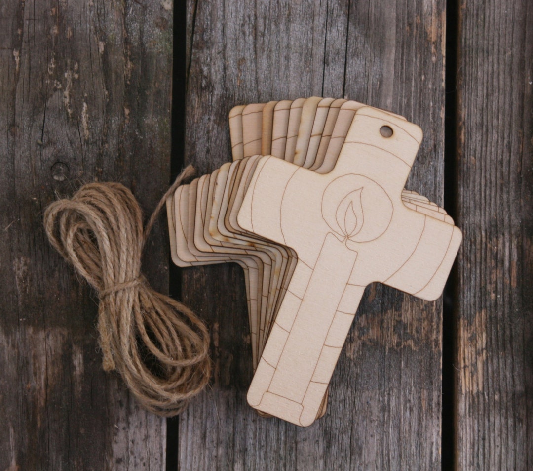 10x Wooden Christian Cross With a Candle Design Craft Shape - Etsy