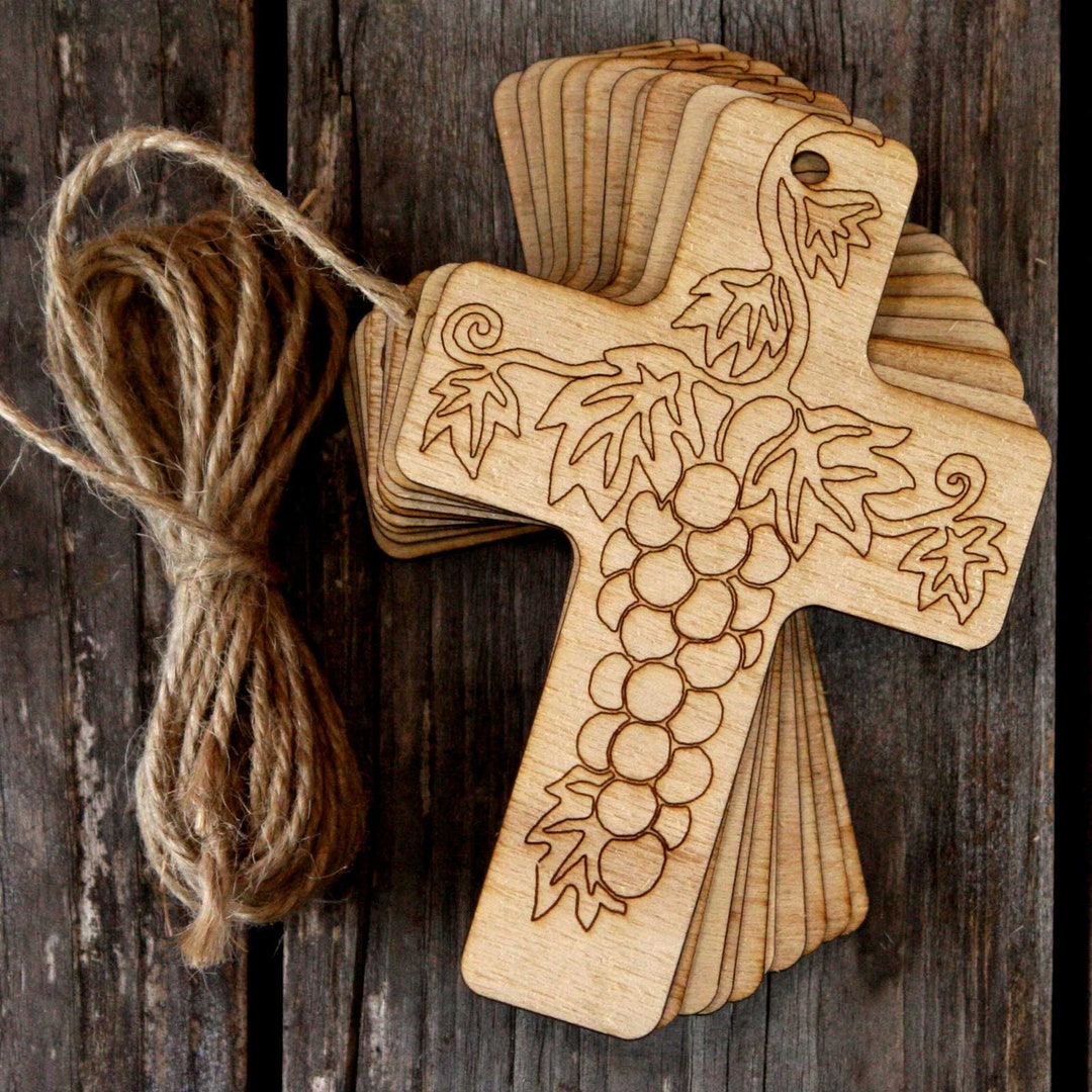 10x Wooden Christian Cross With a Grape Design Craft Shape 3mm Plywood ...