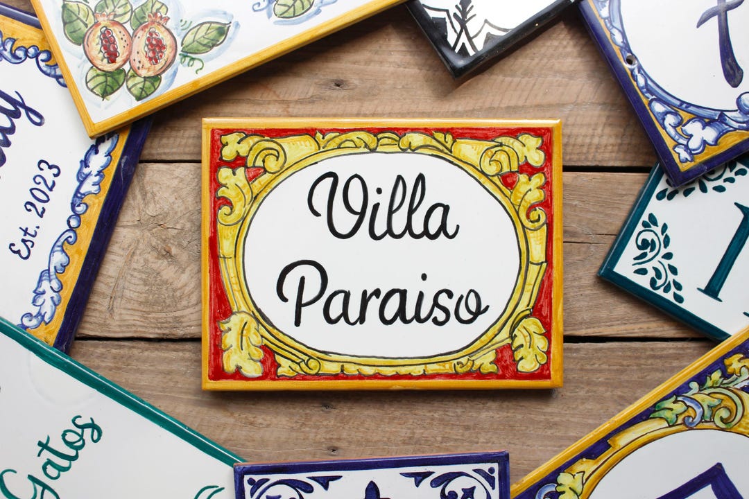 Spanish House Sign in Red - Hand-painted Ceramic Address Plaque ...