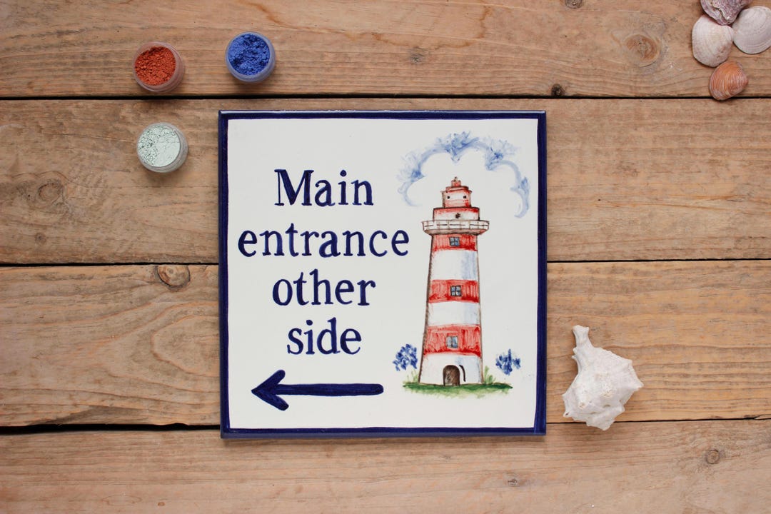 Ceramic Address Plaque With Lighthouse - Custom House Sign - Nautical ...