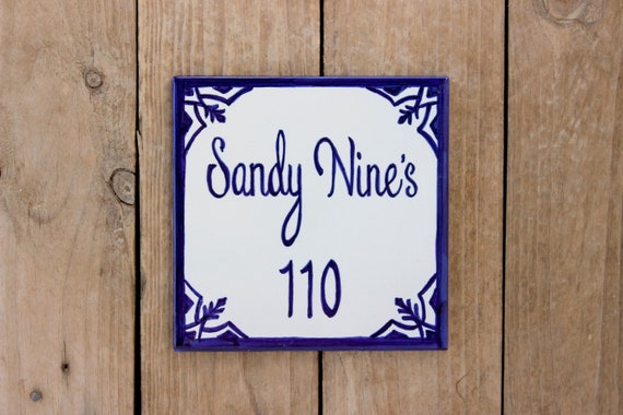 Blue House Sign Spanish Ceramic House Number Custom Sign | Etsy
