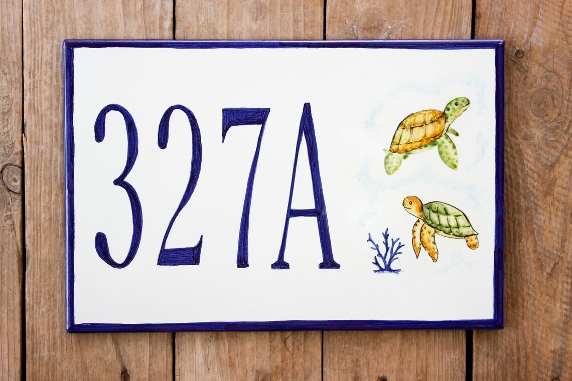 Sea Turtles House Number Signs Beach Tile Nautical House - Etsy
