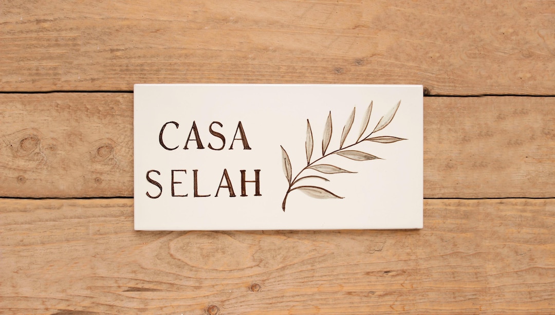 Brown Ceramic House Sign With Olive Branch - Handmade Rustic Tile ...
