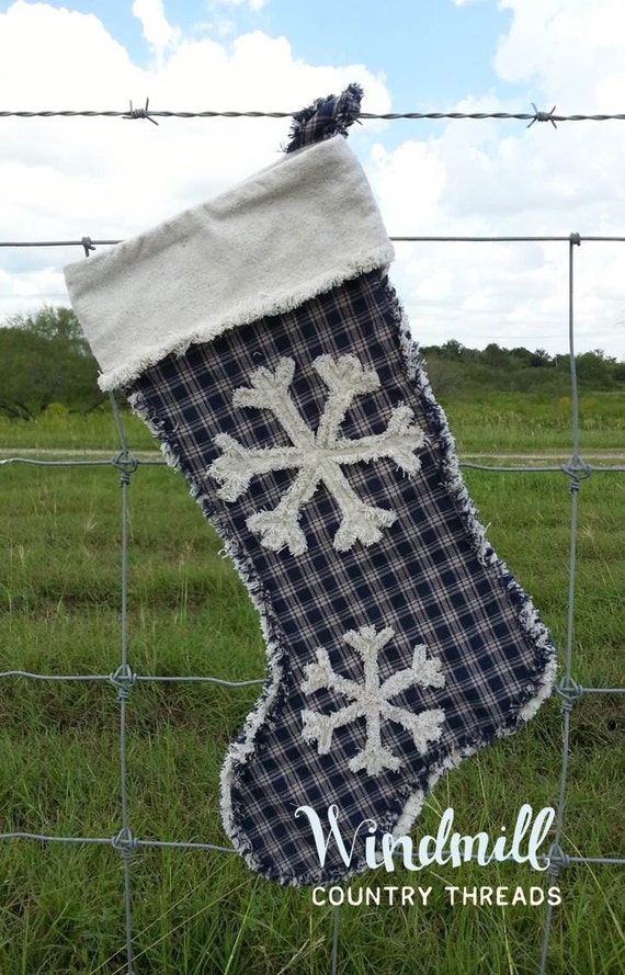 Snowflake Christmas Stocking Rustic Farmhouse Country Style | Etsy