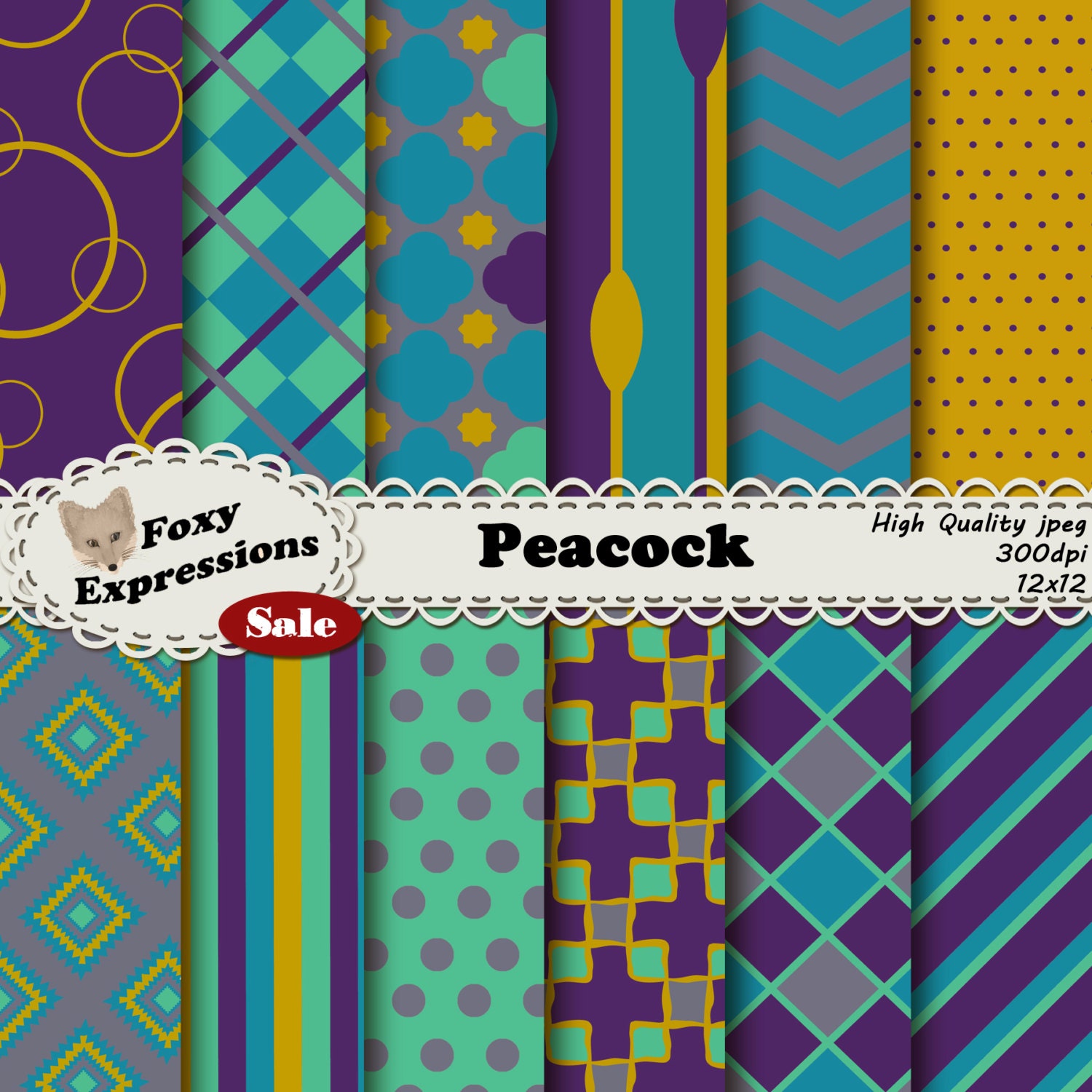 Peacock Digital Paper Pack Comes in Fun Peacock Colors. Designs Include ...