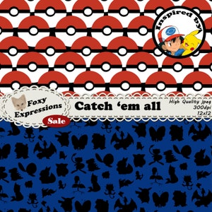 Catch 'em All Digital Paper Inspired by Pokemon Designs Include ...