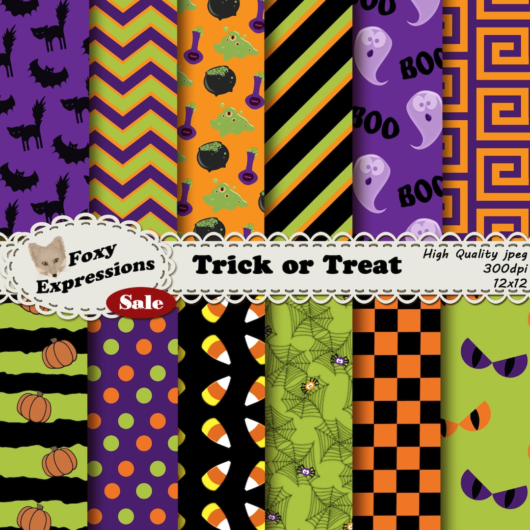 Trick or Treat Digital Paper Pack Comes With Candy Corn, Ghosts, Black ...
