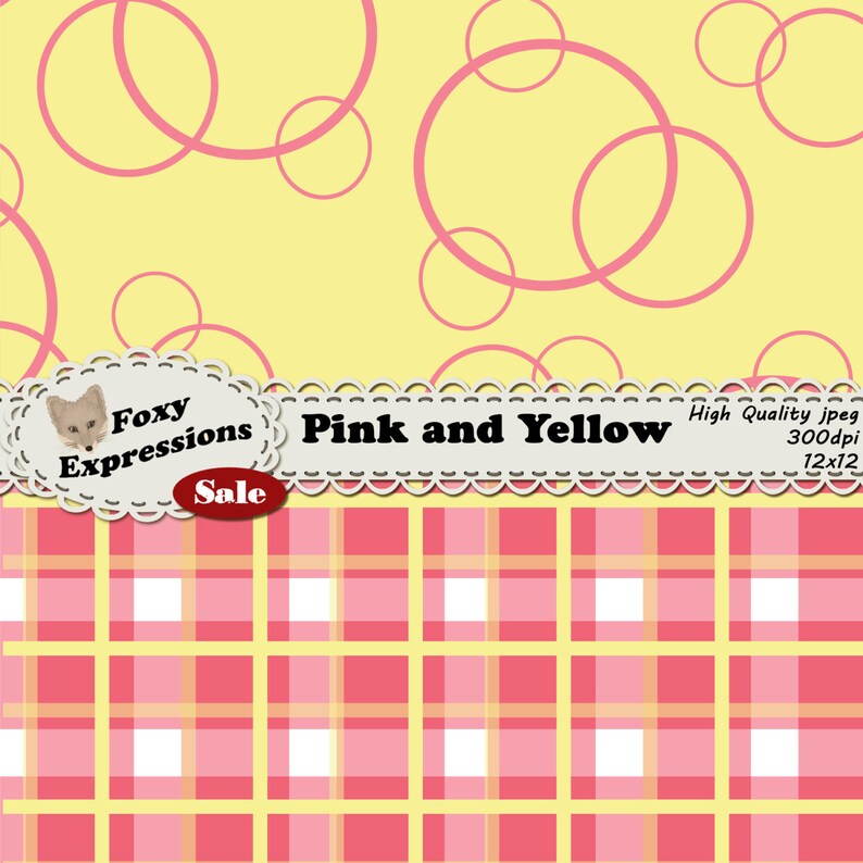 Pink and Yellow Digital Scrapbook Paper Pack Comes in Chevron | Etsy