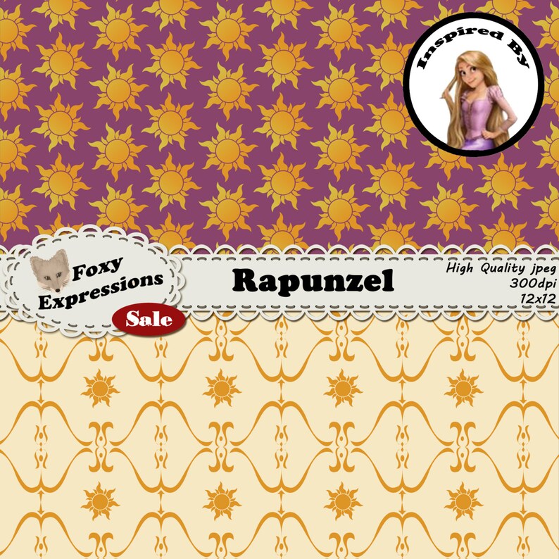 Rapunzel Digital Paper Pack Inspired by Tangled Comes in Dress Patterns ...