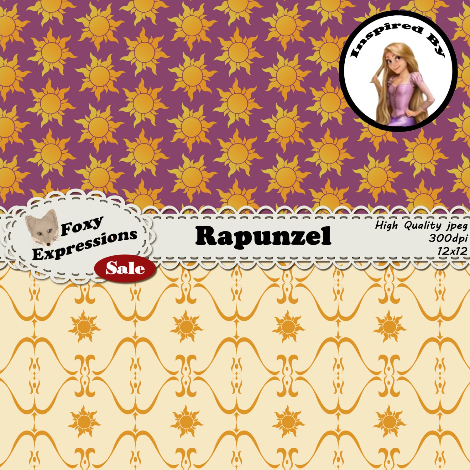 Rapunzel Digital Paper Pack Inspired by Tangled Comes in Dress - Etsy ...