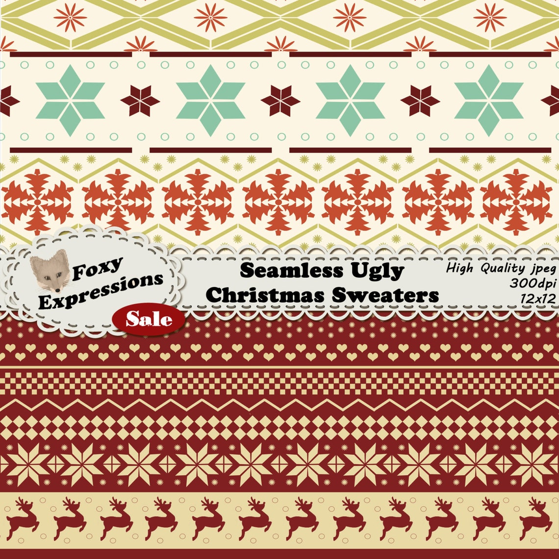 Seamless Ugly Christmas Sweater Digital Paper in Shades of - Etsy
