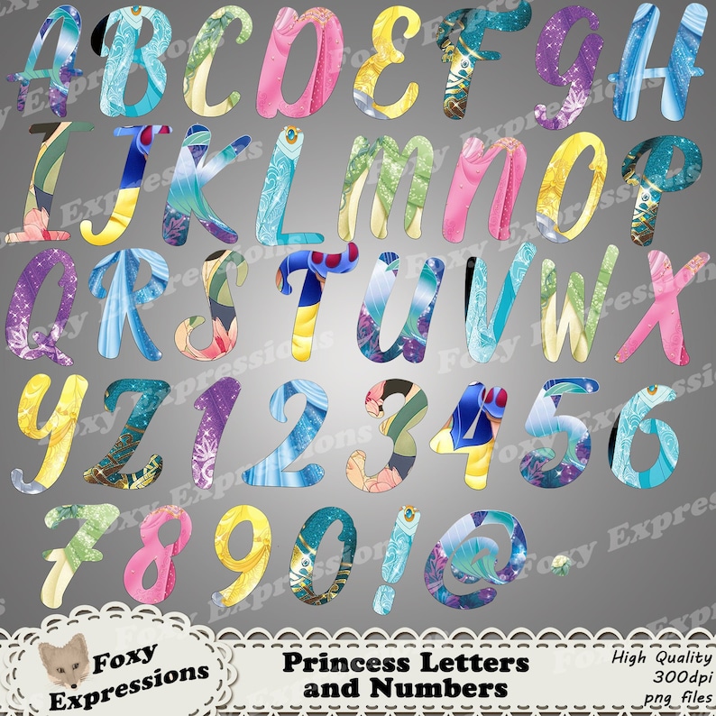 Princess Letters & Numbers Clipart Pack Comes With 39 Pieces. Includes ...