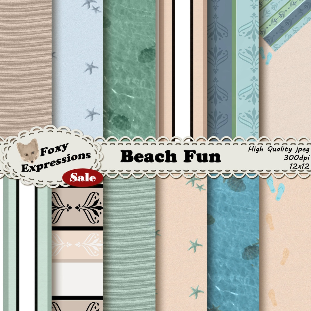 Beach Fun Digital Scrapbooking Paper Comes With Beach Towel, Waves ...