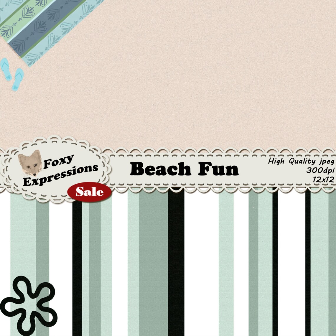 Beach Fun Digital Scrapbooking Paper Comes With Beach Towel | Etsy