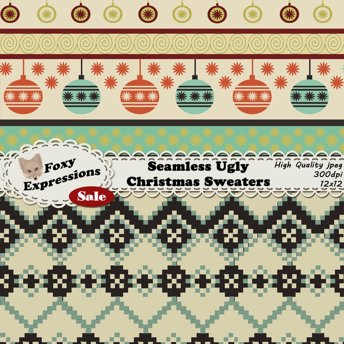 Seamless Ugly Christmas Sweater Digital Paper in Shades of - Etsy