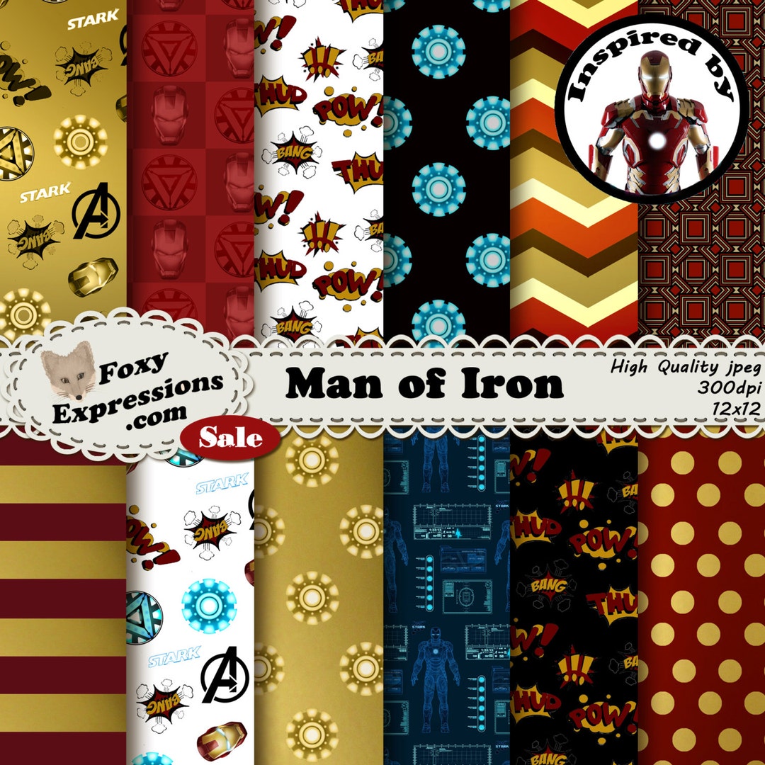 Man of Iron Digital Paper Inspired by Marvel Comics Iron Man. Designs ...