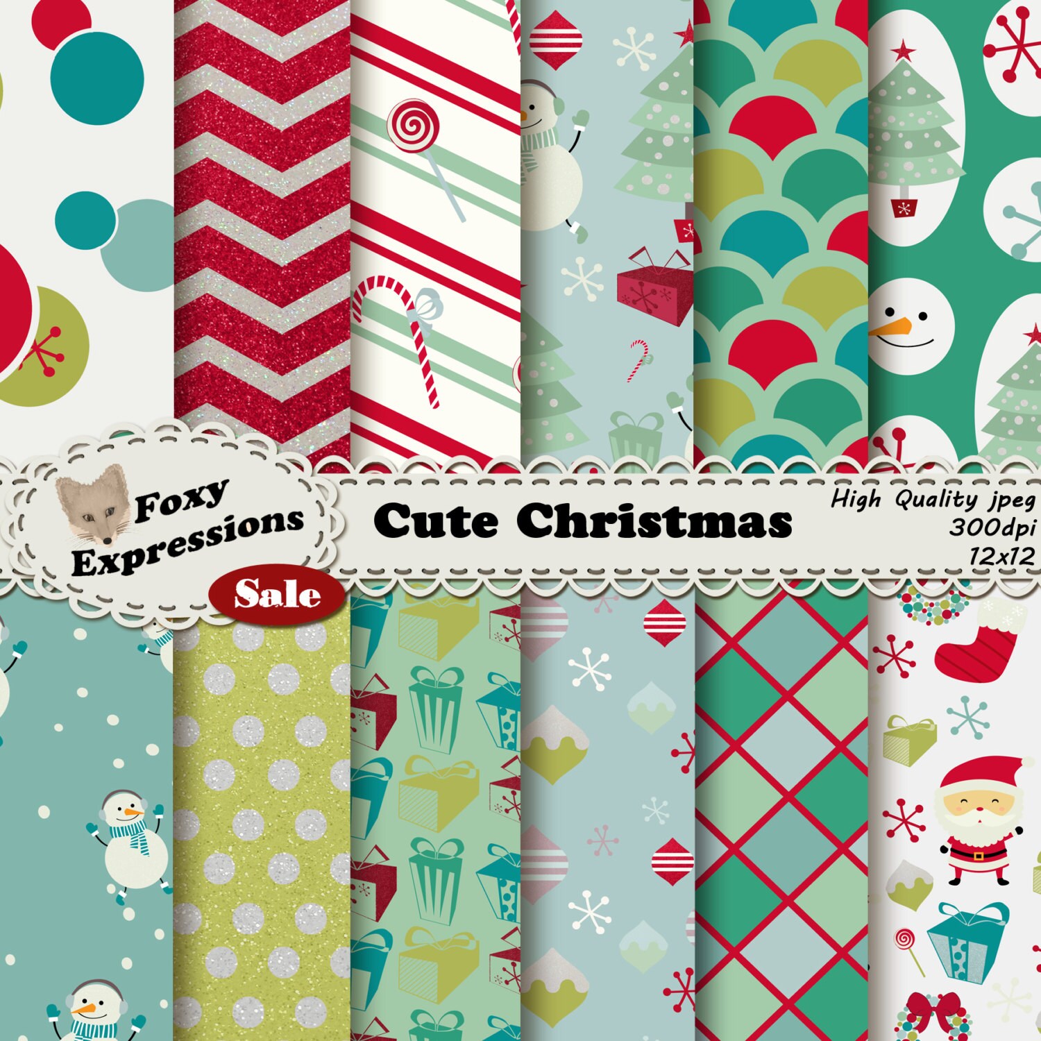 Cute Christmas Digital Paper Pack Comes in Festive Designs Including ...