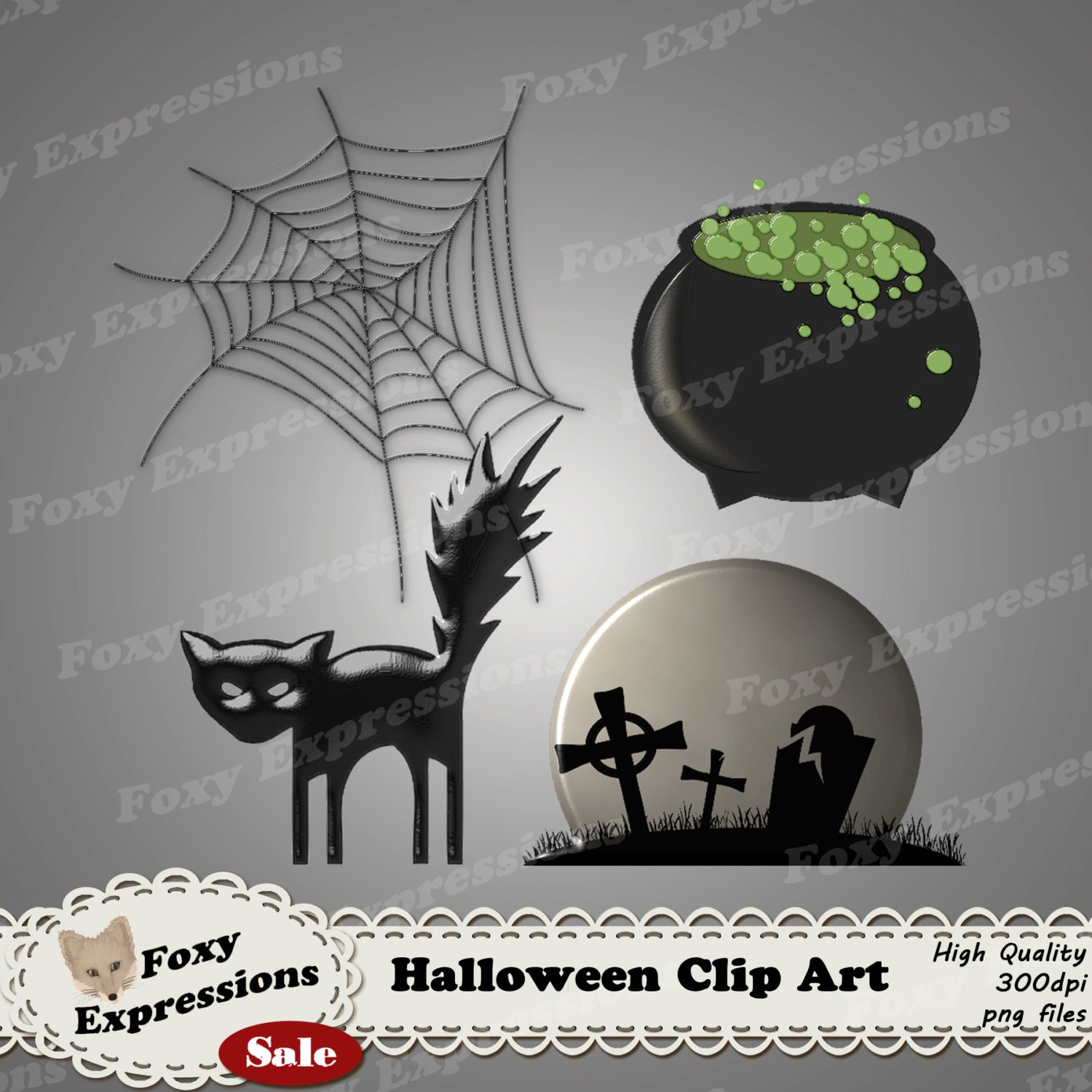 Halloween Clip Art Pack Comes With Black Cat, Bat, Skull, Spider, Candy ...