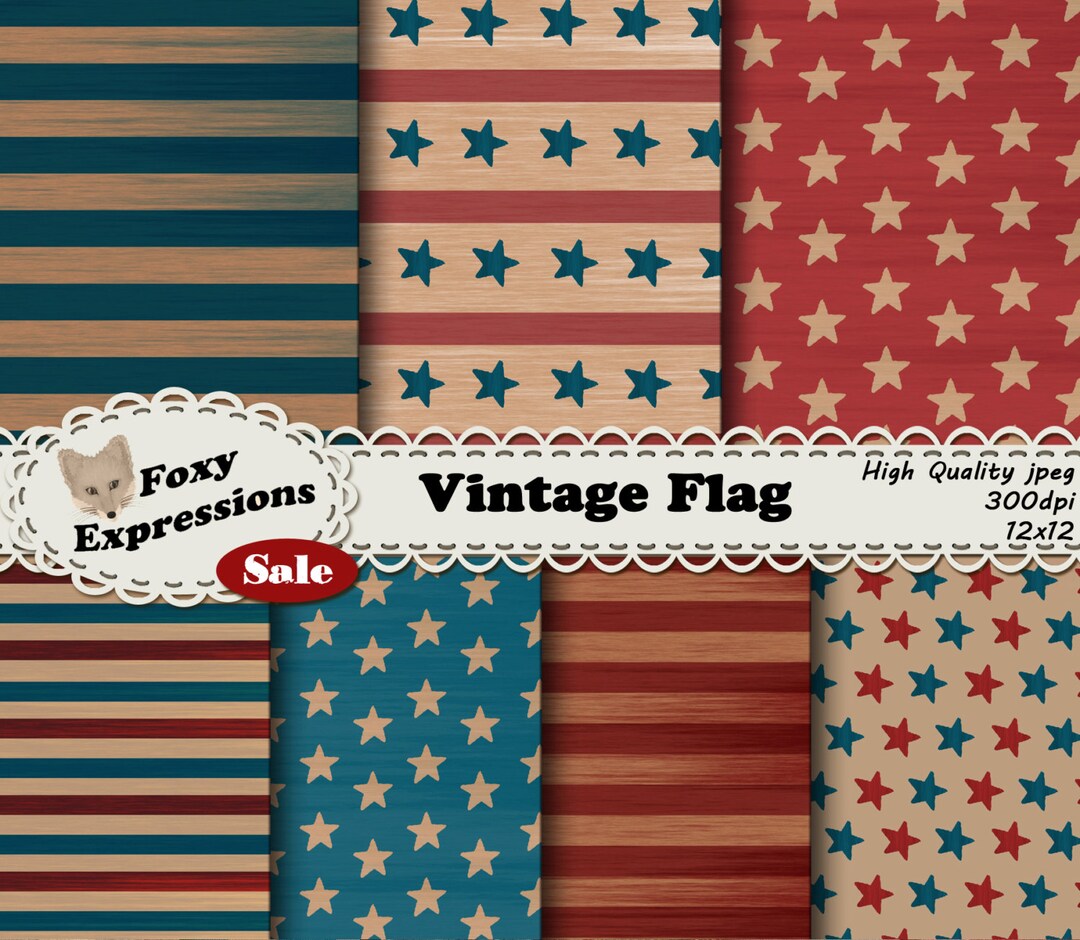 Vintage Flag Digital Paper in Worn Down Reds, Whites, and Blues ...