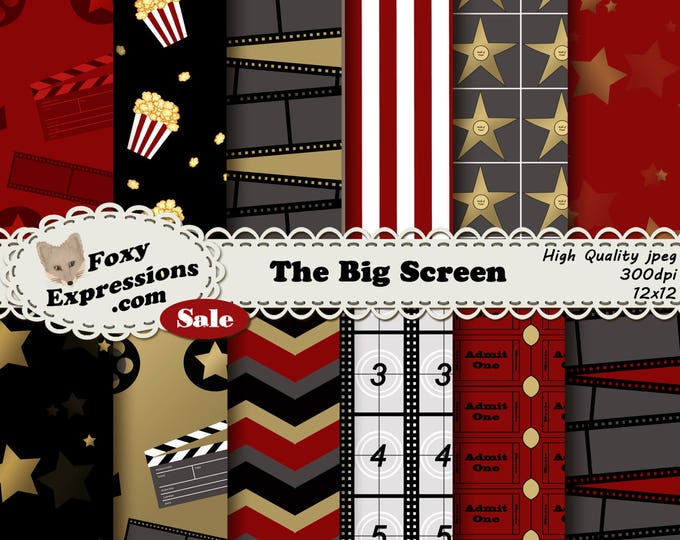 Hollywood Movie Night Digital Clipart and Digital Paper Bundle,instant ...